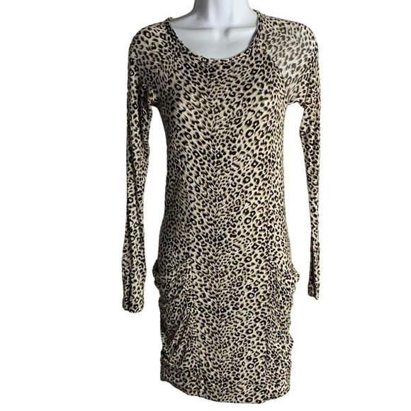 BCBG | Dresses | Bcbg Animal Print Knit Bodycon Dress Xs Beige Long Sleeves Pockets Stretch ...